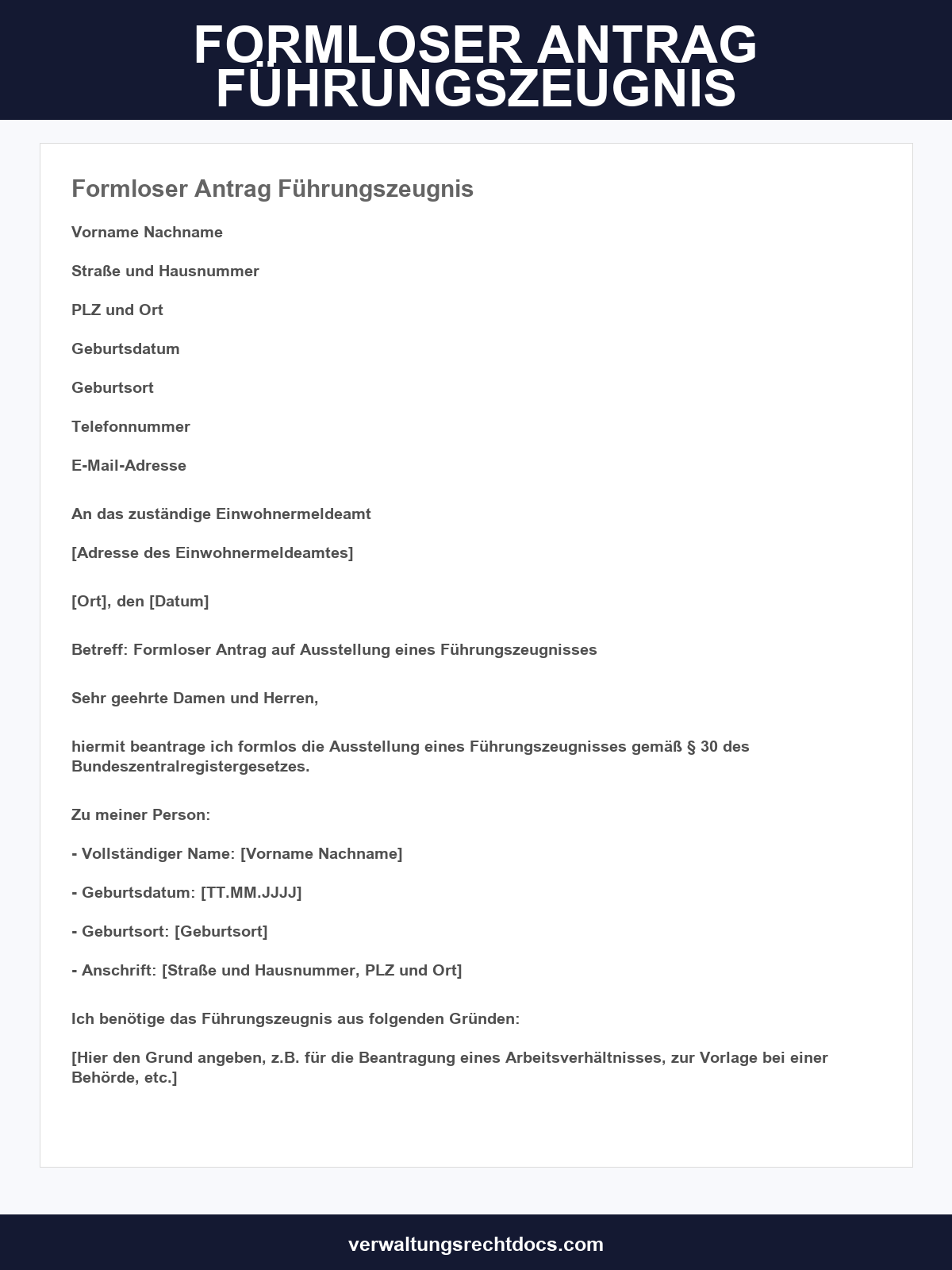 Formloser Antrag Führungszeugnis