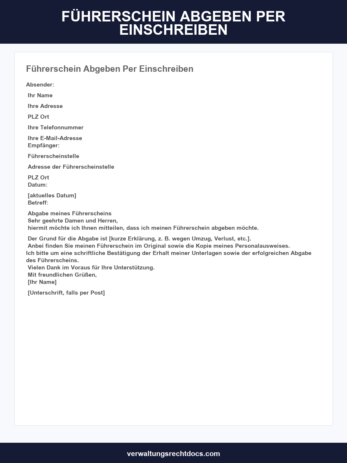Führerschein Abgeben Per Einschreiben Muster
