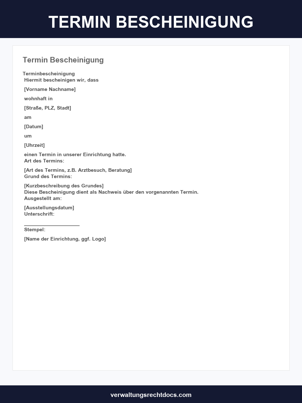 Termin Bescheinigung Vorlage